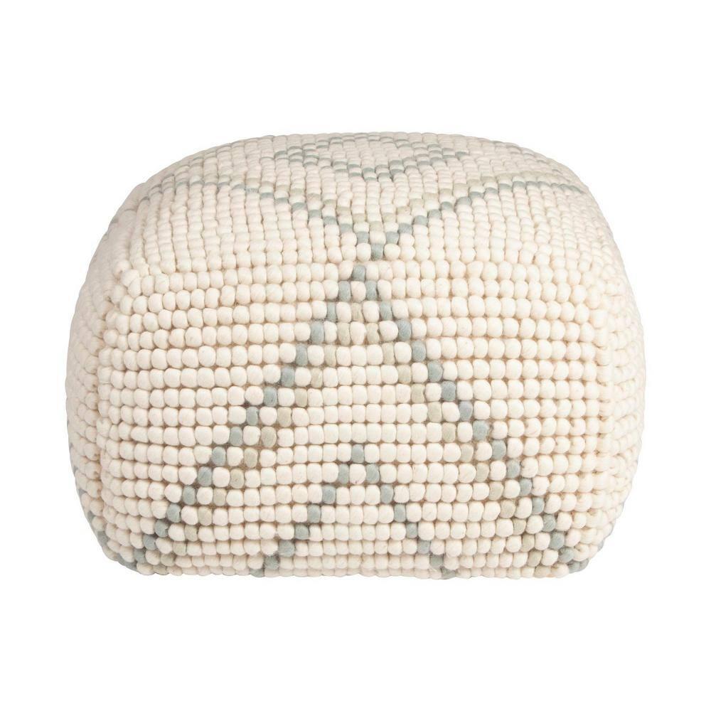 Save $317 • Creative Co-Op Cream New Zealand Pouf with Blue & Green Accents