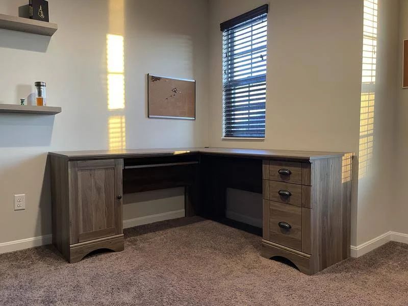 Save $222 • Sauder Harbor View Corner Computer Desk, Salt Oak Finish