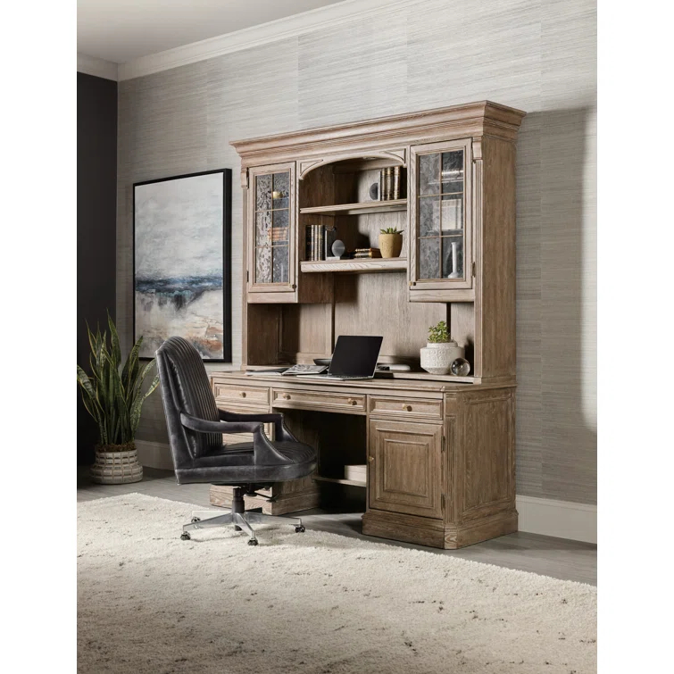 Save 47% • Traditional Brown Oak Executive Desk with Hutch and Power ...