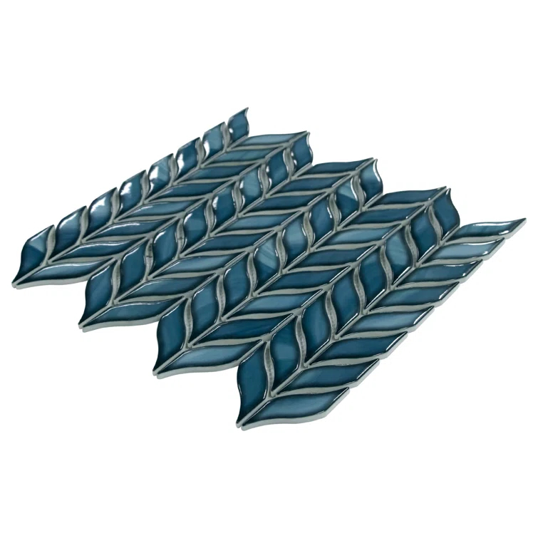 11.3" x 10.7" Glazed Leaf Waterjet Recycled Glass Mosaic Floor & Wall Tile