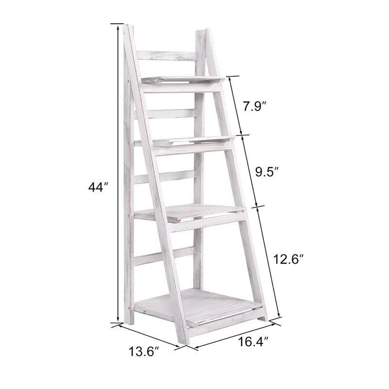 Eri Rectangular Multi-Tiered Foldable Ladder Solid Wood Plant Stand