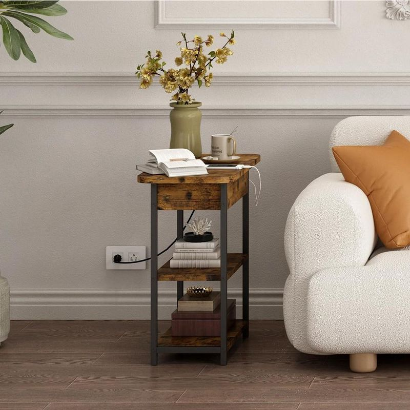 2PCS Rustic Brown End Table Set with Built-In Charging Station, Sofa ...