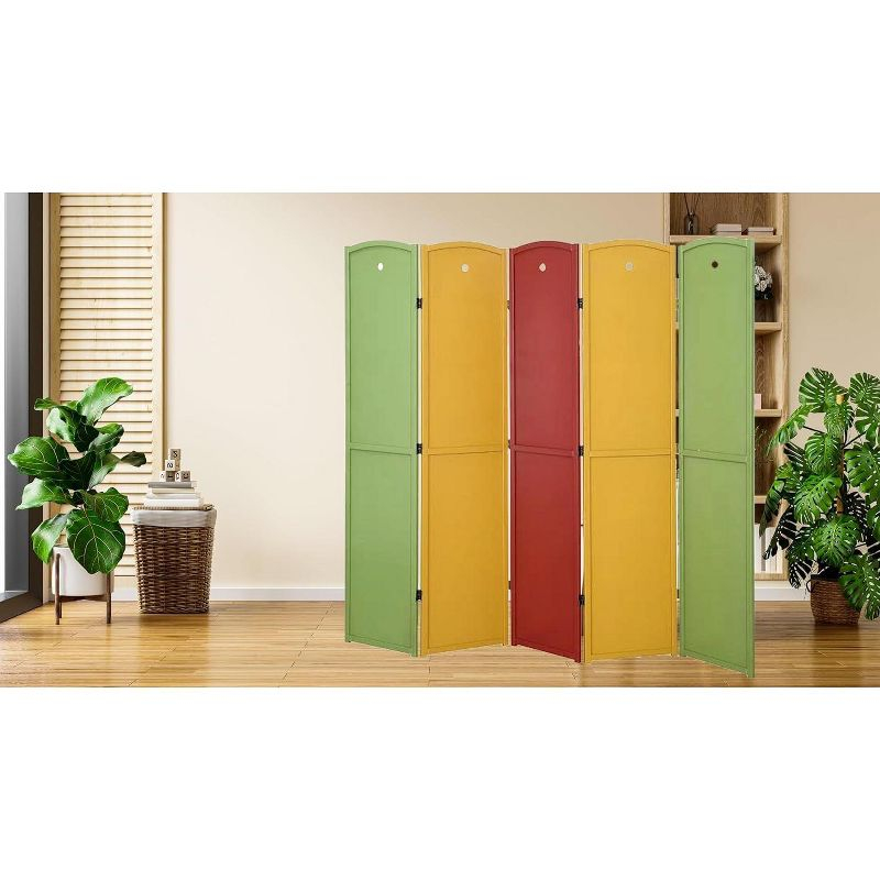 5 Panel Room Divider Wooden Privacy Screen Classroom Children Multi Color