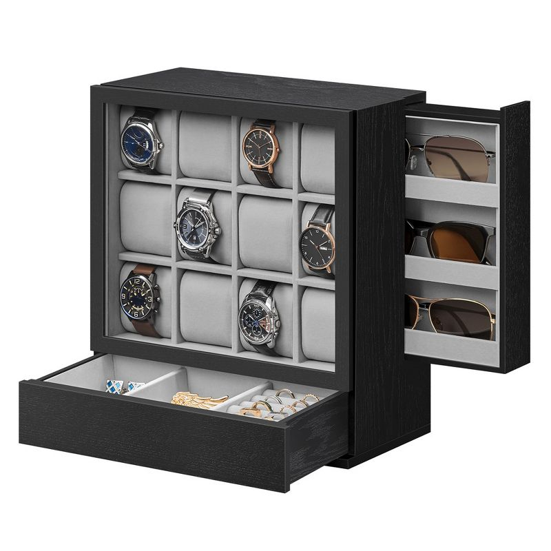 Save 25% • SONGMICS 12-Slot Wooden Watch Box, Watch Display CaseWatch Display Cabinet with Solid ...