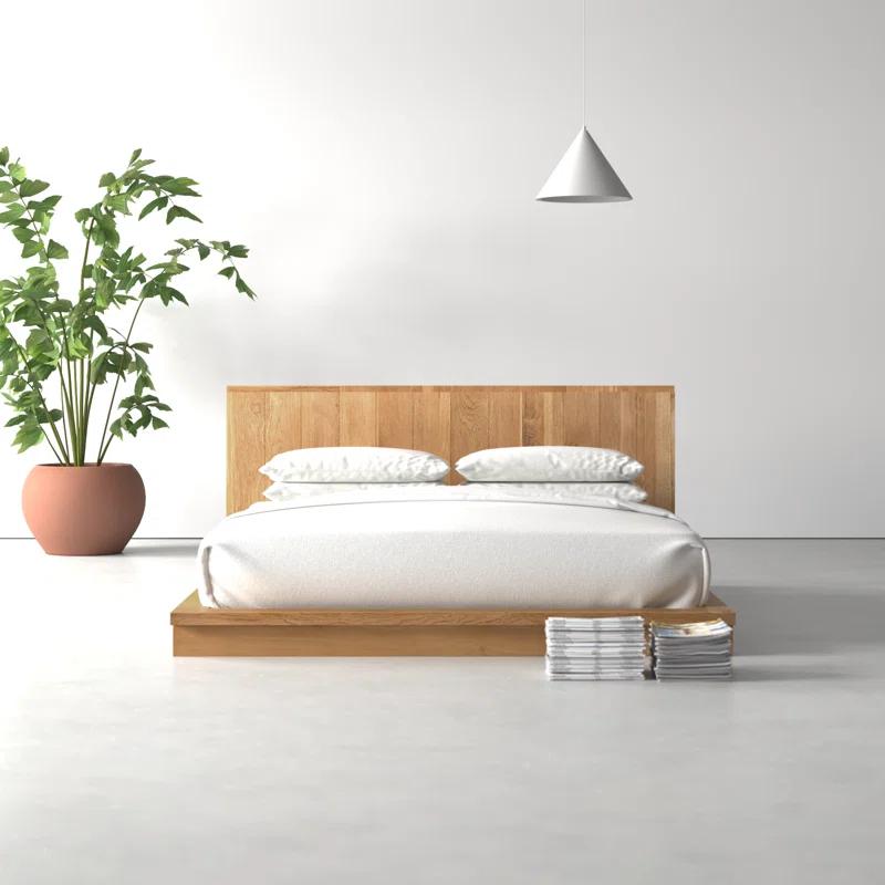 Save 29% • Mid-Century Modern Oak King Platform Bed with Natural Grain