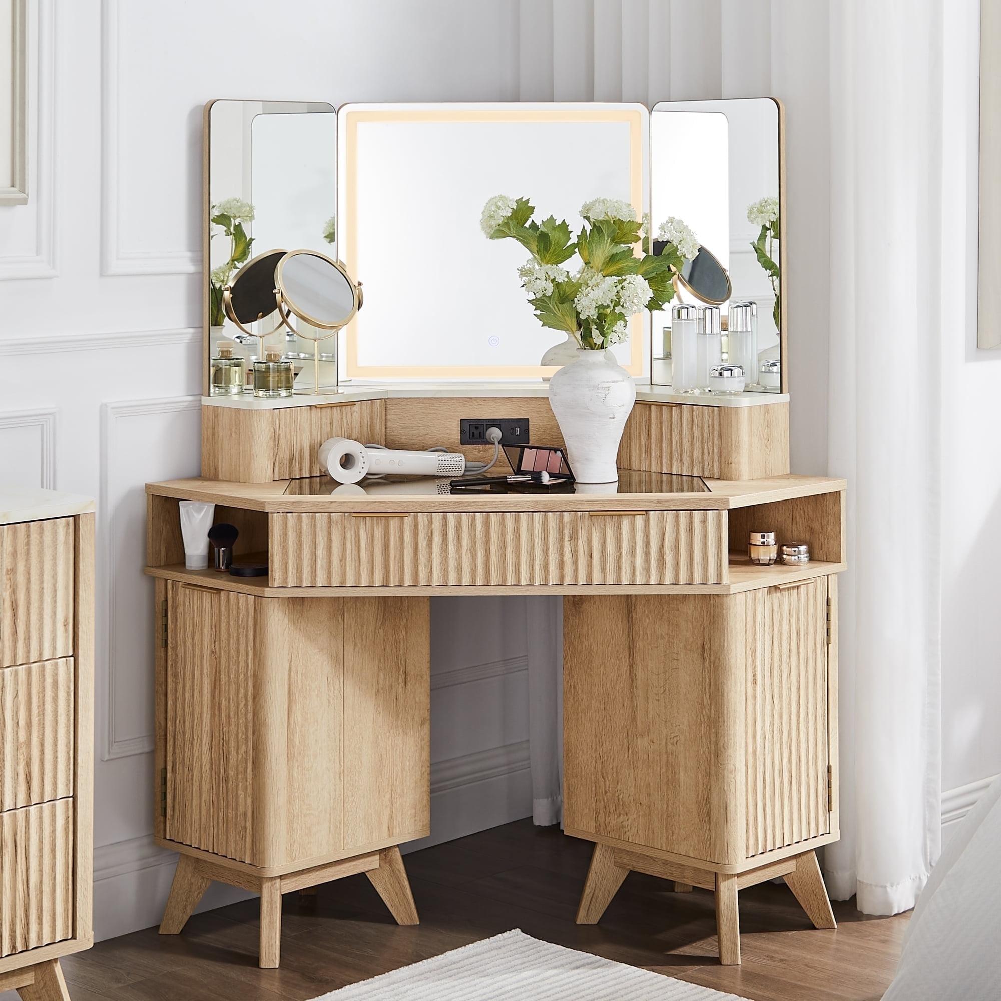 corner vanity table with lights