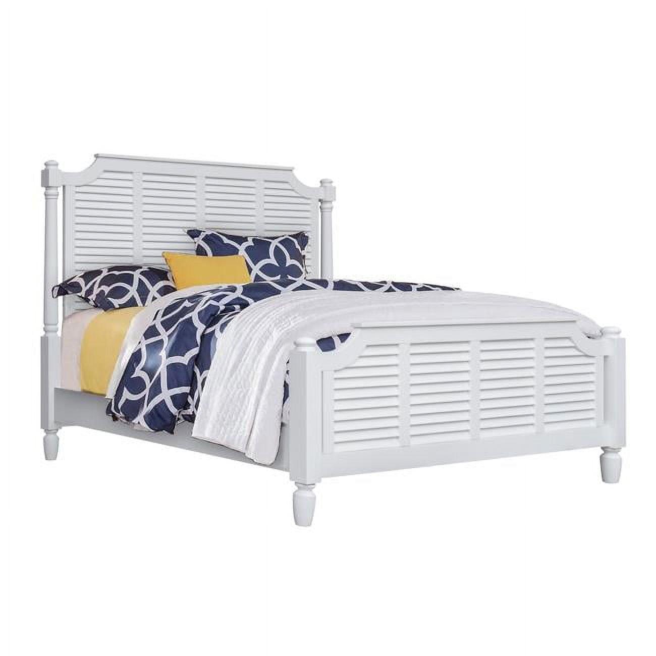 Save $729 • Crisp White Coastal King Bed with Open Shutter Headboard