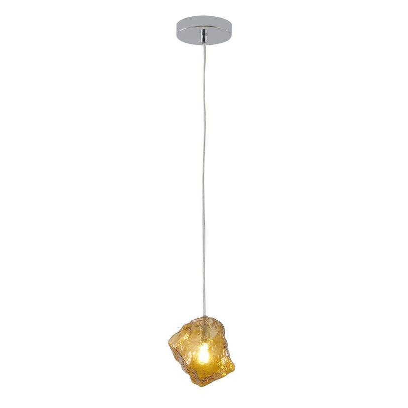 Bethel International Single Pendant Lighting Amber Distorted Glass & Metal